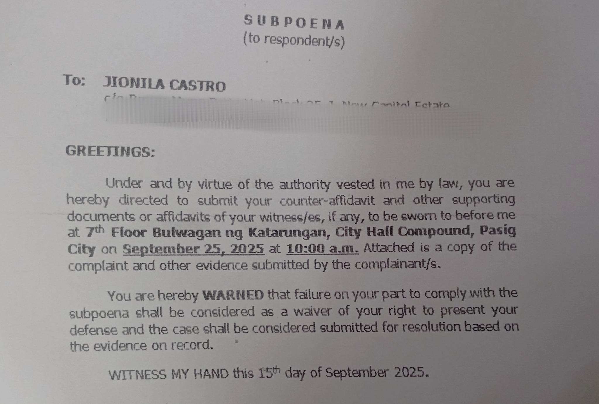 Jonila Castro to fight police’s Marcosian suit for Discaya mansion rally